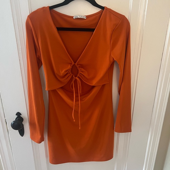 Zara | Dresses | Burnt Orange Mini Dress With Cut Out | Poshmark